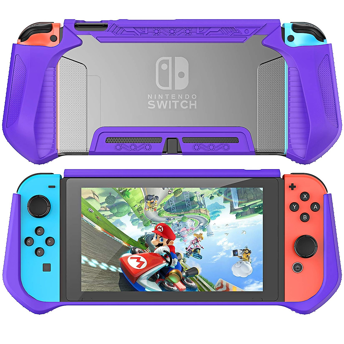 HEYSTOP Case Compatible with Nintendo Switch Case Screen Protector,TPU Protective Heavy Duty Cover Case for Nintendo Switch with Shock Absorption and Anti-Scratch (Transparent Purple)