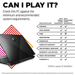 OMEN 15 Gaming Laptop, NVIDIA GeForce GTX 1660 Ti, Intel Core i7-10750H, 8 GB DDR4 RAM, 512 GB PCIe NVMe SSD, 15.6" Full HD, Windows 10 Home, RGB Keyboard (15-dh1020nr, 2020 Model)