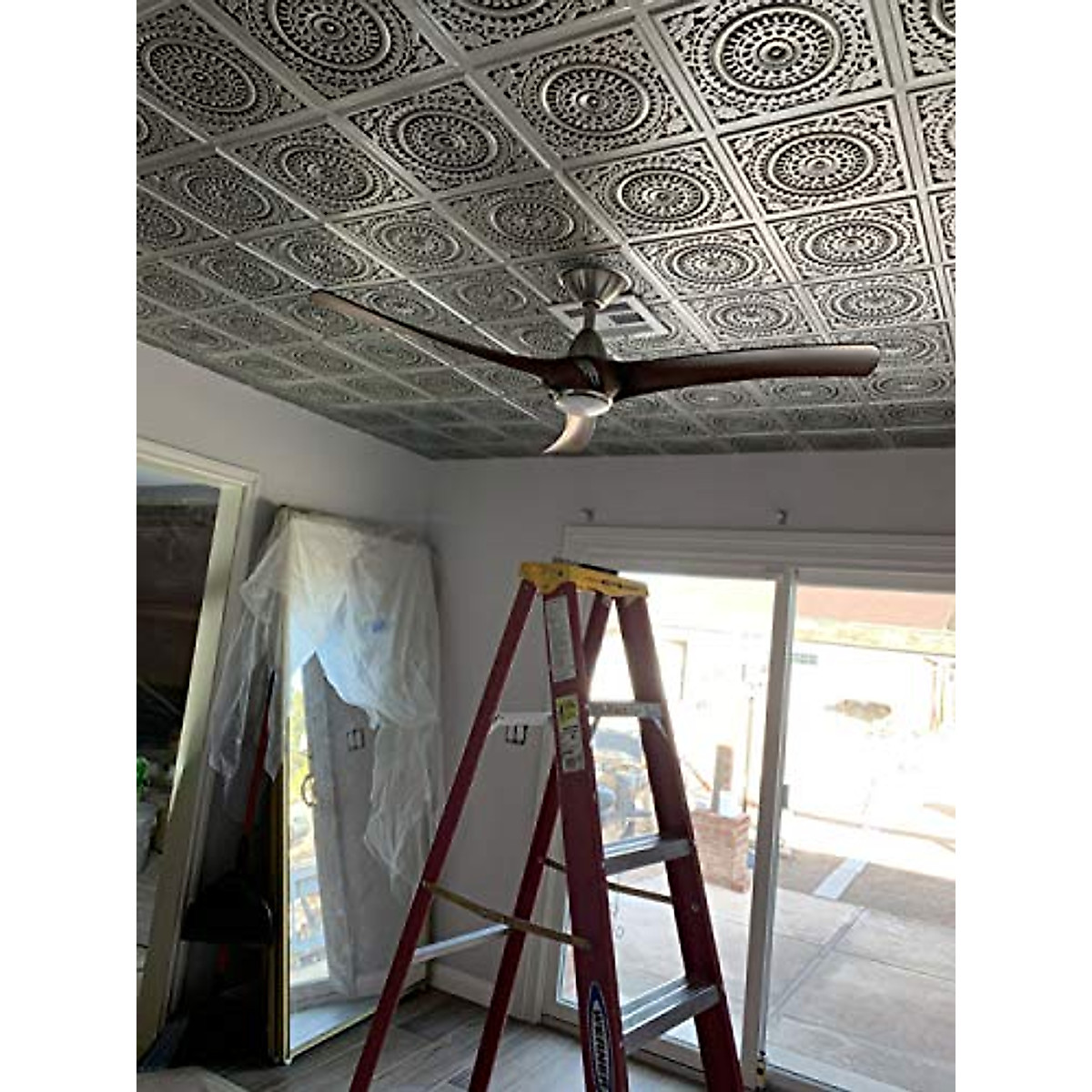 Grandma's Doilies Quartet-Faux Tin Ceiling Tile - Antique Silver 25-Pack