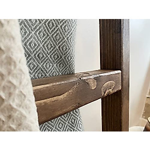 Wood Decorative Wall Leaning Blanket Ladders Bathroom Storage Quilt Towel Display Rack Shelf Holder Rustic Farmhouse, Brown