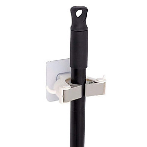 BonyandPo Broom and Mop Holder Wall Mounted - Heavy Duty Broom Holder Organizer with 2 Hooks and Screwdriver - Ideal for Cleaning Supplies Storage In Broom Closet or Over the Door (Black)