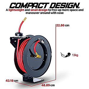 ReelWorks Air Hose Reel 3/8" Inch x 50' Foot Heavy Duty Industrial Max 300PSI Flex Hybrid Polymer Hose