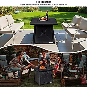 Giantex Gas Fire Table, 30 Inch Square Firepit Table 50,000BTU Fire Pits Tables w/ Waterproof Cover, ETL and CSA Certification Patio Auto-Ignition Propane Heater Fireplace Table w/ Lava Rock (Black)