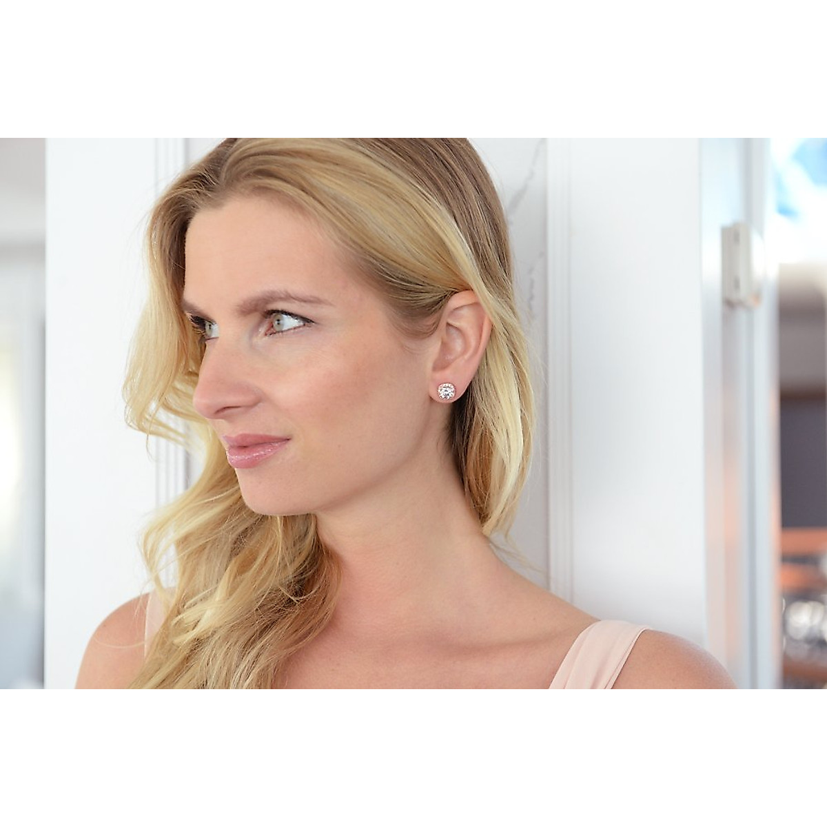 Mariell Rose Gold Cubic Zirconia Crystal Clip-On Earrings, 10mm CZ Stud for Brides, Birthday Gift