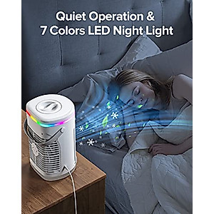 Portable Air Conditioners,ovolta 1400ml Evaporative Air Cooler 3 Speeds,USB Personal Air Conditioner with 7 LED Light,Portable AC Air Conditioner for Room Kitchen Office Desk Bedroom Camping (white)