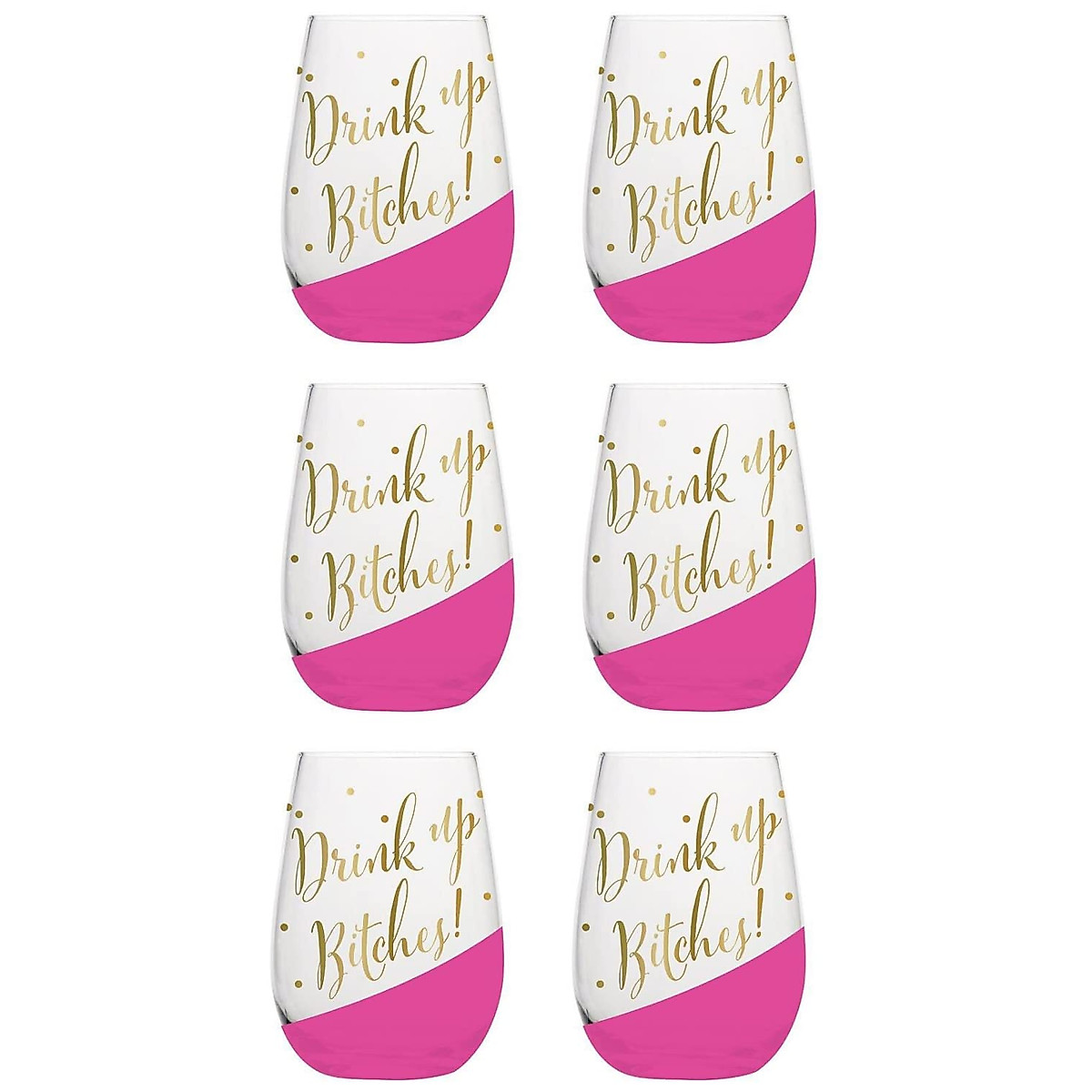 Get Bullish Drink Up Bitches 20 oz. Stemless Wine Glass | Pack of 6