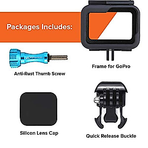 MiPremium Frame Mount Housing Case for GoPro Hero 7 6 & 5 Black Silver & White. Cover Shell Cage Accessories Kit with Aluminium Screw & Quick Release Buckle Socket Accessory for Hero7 Hero6 Hero5