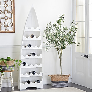 Deco 79 Wood Boat 25 Bottle Standing Wine Rack, 21" x 14" x 76", White