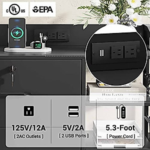 SEDETA 44" File Cabinet, Filing Cabinet fits Legal/Letter Size, 2 Drawer File Cabinets for Home Office with Lock, Power Strip, 6 Storage Shelves, Rustic Brown