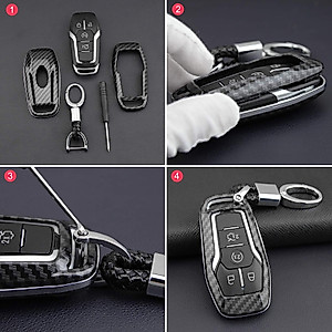 JEYODA ABS Smart keyless Entry Remote Key Fob Carbon Fibre Car Key Shell For Ford F150 Mondeo Mustang Edge Fusion Lincoln MKC MKZ MKX(Shell With Keychian)
