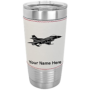 LaserGram 20oz Vacuum Insulated Tumbler Mug, Fighter Jet 1, Personalized Engraving Included (Faux Leather, Baseball Style)