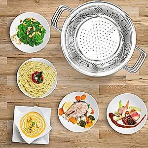 Duxtop Professional Stainless Steel Pasta Pot with Strainer Insert, 4PC Multipots Includes Pasta Pot & Steamer Pot, 8.6Qt Induction Stock Pot with Glass Lid, Impact-Bonded Technology