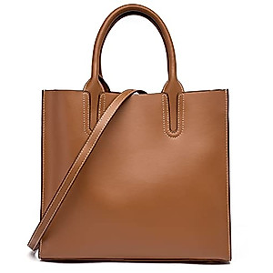 DE'EMILIA CONCEPT Top Handle Satchel Genuine Leather Tote Bag for Women, Soft Bucket Bag Shoulder Purse for Ladies and Girls Brown