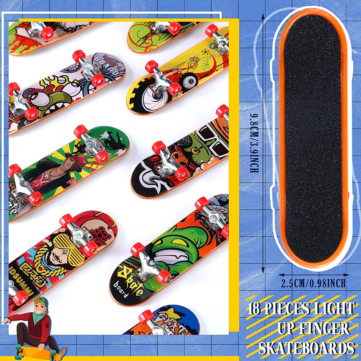 Sosation 18 Pcs Mini Finger Skateboard Christmas Party Gift Favors Mini Skateboards for Kids Novelty Skateboard Toys Fingerboard Decorations Fingertips Movement Finger Toy(Stylish Style)