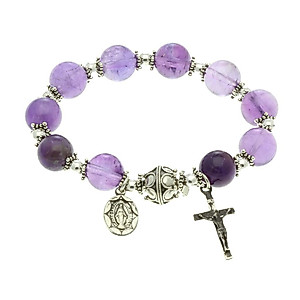 7 Sorrows Rosaries Sterling Silver Rosary, Amethyst 10mm Elastic Rosary Bracelet