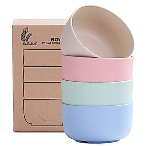 Old Tjikko Snack Bowls,Set of 4 Rice Bowls,100% BPA-Free Wheat Straw Fiber Snack Bowls,Eco-friendly Safe Kitchen Bowl for Children Adult Support Microwave(14 oz-4pack)