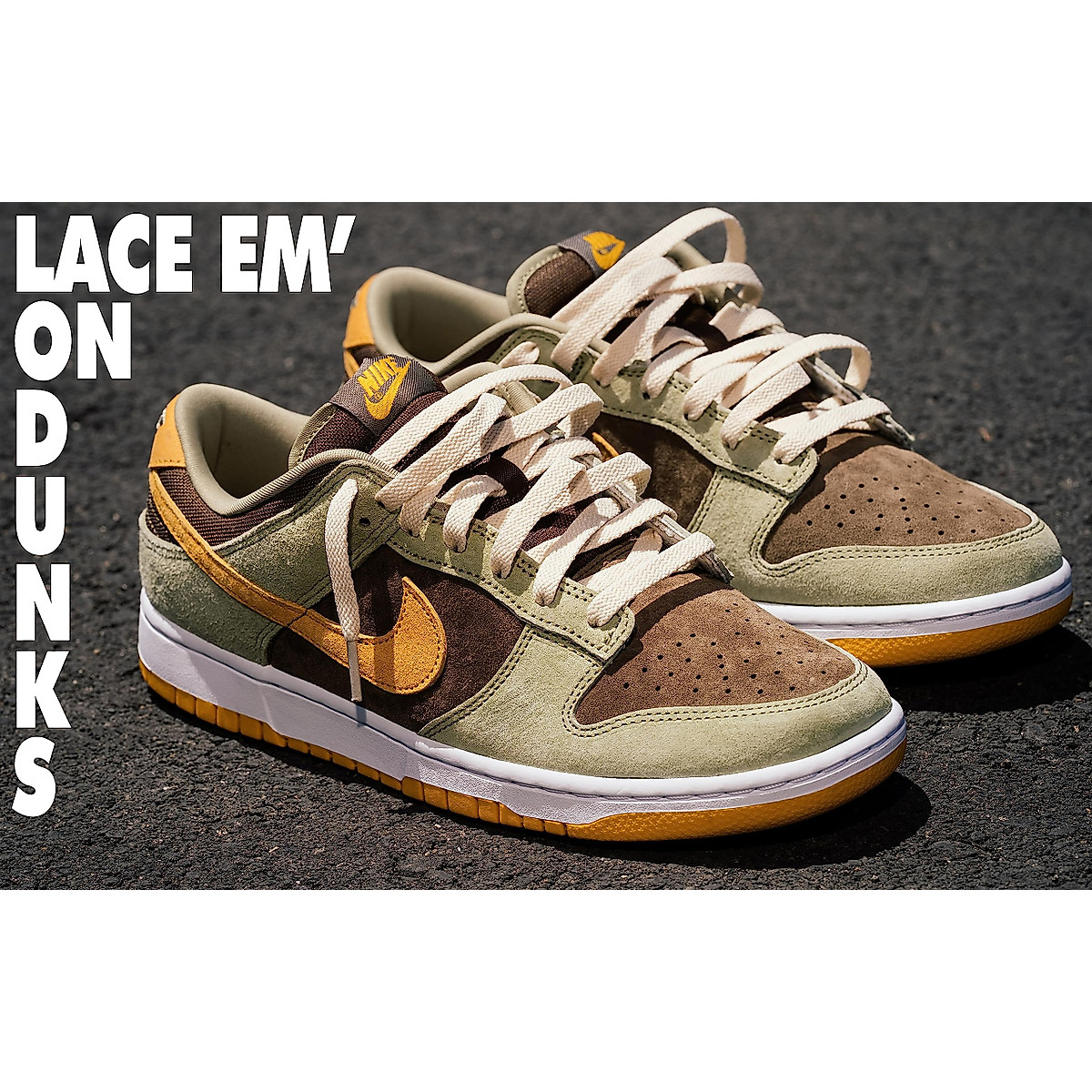 LitLaces - Premium Flat Cotton Shoe Laces Replacement for Air Jordan, Nike Dunk, Air Force 1, Converse, & Casual Shoes (White/Gold, 63")