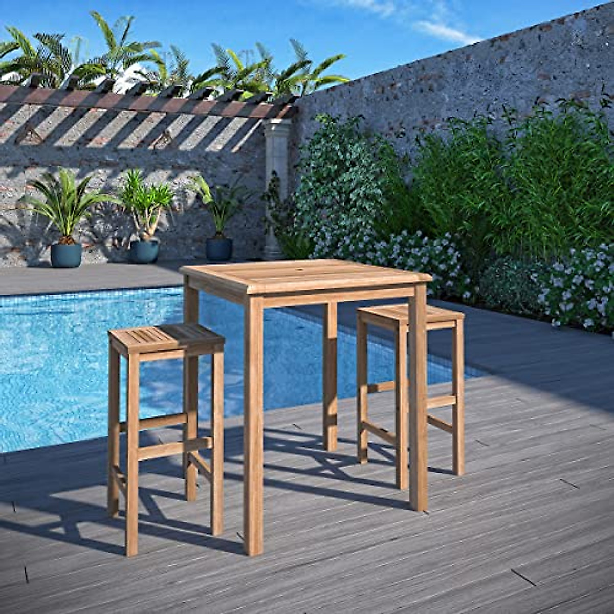 Amazonia Teak Natural New York Patio Barstool, Brown