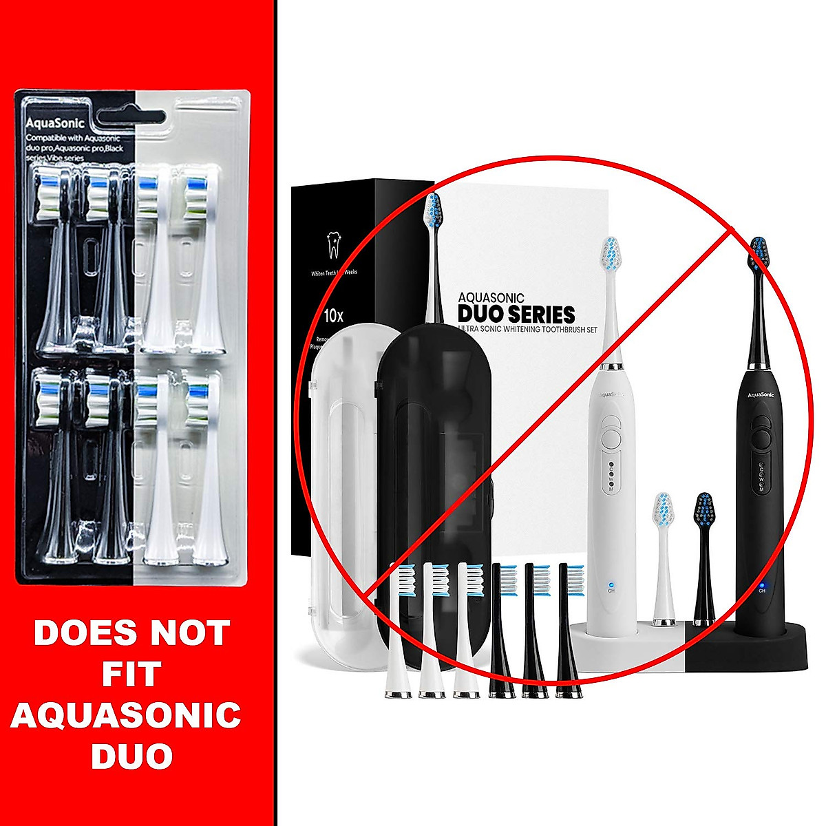 AquaSonic Duo PRO 8-Pack Replacement Brush Heads - Upgraded Proflex Brush Heads for Improved Plaque Removal - Genuine AquaSonic