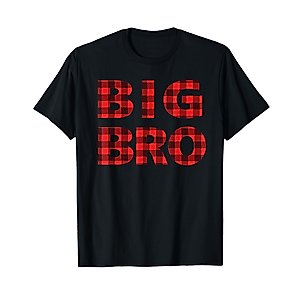 Kids Big Bro Plaid Red Buffalo Gift For New Big Brother Boys T-Shirt