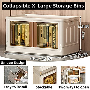 Extra Large Collapsible Storage Bins with Lids 3×19 Gallon, Pack of 3 Stackable Storage Boxes, Heavy Duty Hard Plastic Self-Lock Closet Organizers and Storage Bins (3 Pack, 57 Gal, Beige-Brown)