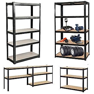 Garage Storage Shelves, 5-Tier Adjustable Metal Shelves for Storage, Shelving Unit Utility Rack Shelves for Warehouse Pantry Closet Kitchen, Organization Multipurpose Shelf 28"L x 12" D x 59" H, Black
