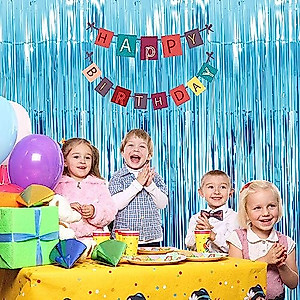 3 Pack 3.3x8.2 Feet Light Blue Fringe Curtains Party Decorations,Tinsel Backdrop Curtains Birthday Decorations, Baby Shower, Disco Party, Wedding, Graduation