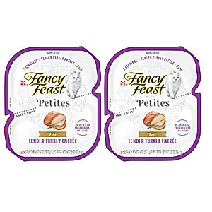 Fancy Feast Petites Pate Wet Cat Food Variety 5 Flavor Pack / 20 Servings/Beef, Chicken, Ocean Whitefish & Tuna, Salmon and Turkey with Healthier Paw Sticker Plus Colorful Plush Ball Cat Toy