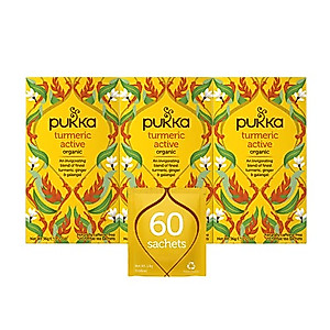 Pukka Organic Tea Bags, Turmeric Active Herbal Tea with Ginger and Galangal, Perfect for Active Lifestyles, 20 Count (Pack of 3) 60 Tea Bags