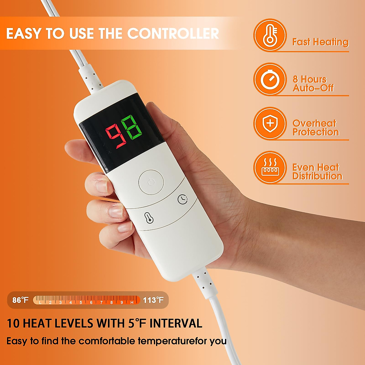 RUJIPO Heated Blanket Electric Blanket Twin for Bed, 10 Heating Levels & 5 Options Auto Off & 5 min Fast Heating Blanket, Large Soft Heat Warming Sherpa Blanket Throw Full Size (62x84 Inches, Grey)