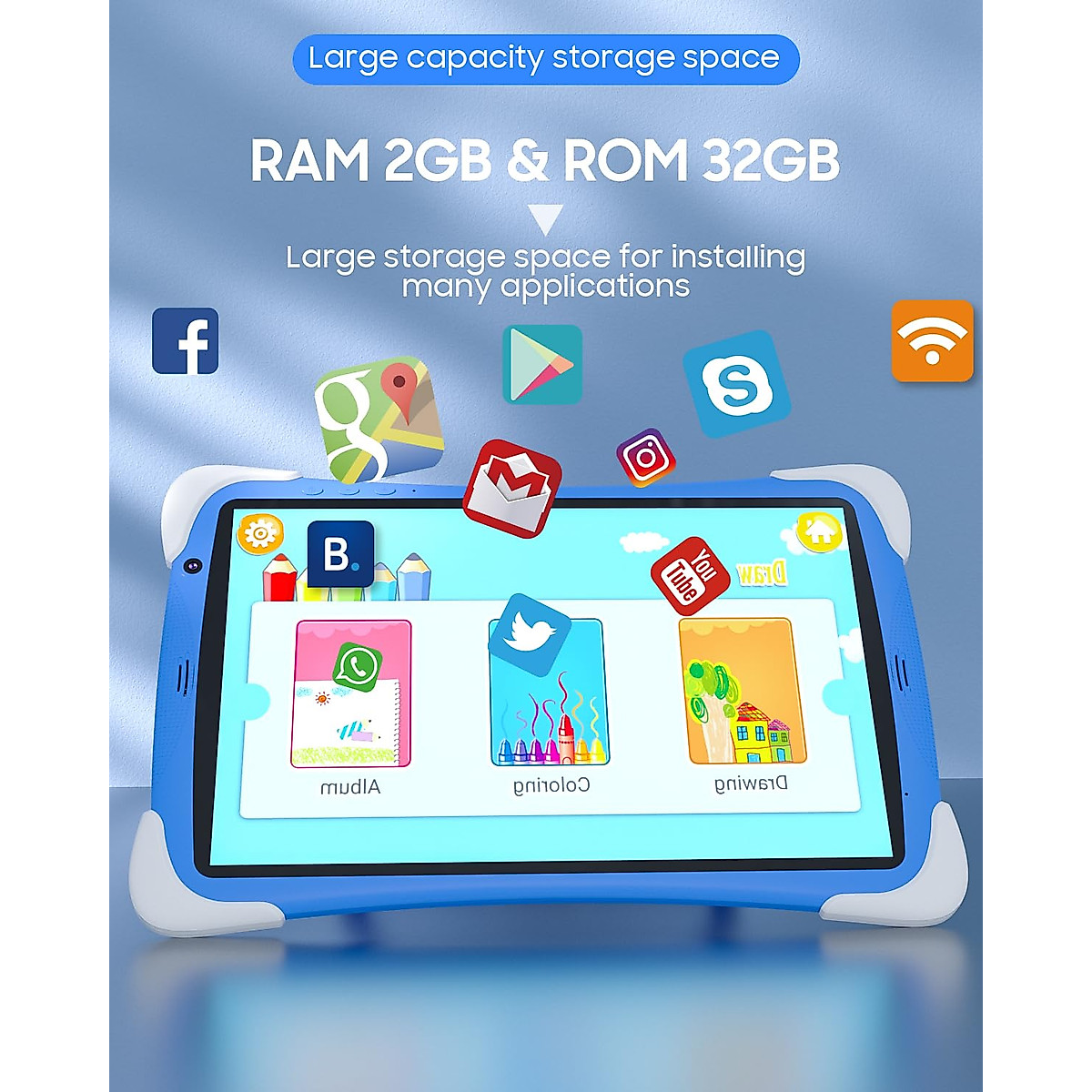 Kids Tablet Toddler Tablet 10 inch Android 12 Tablet for kid, 32GB Tableta for Boys Girls 2GB RAM WiFi Dual Camera 10.1" IPS Safety Eye Protection Screen Parental Control APP Latest Model Kid Tablets