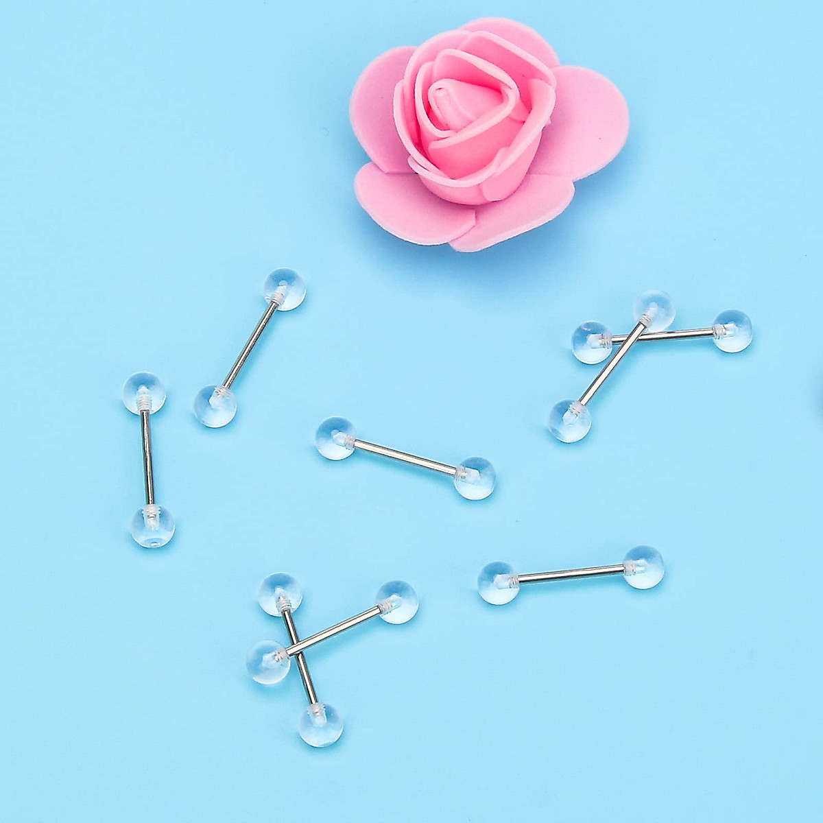 CrazyPiercing Transparent Acrylic Ball and Stainless Steel Bar Tongue ring 14G or Nipple Ring