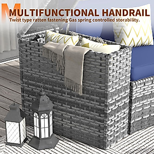 Amopatio Outdoor Patio Furniture Sets, 11 Pieces Curved Patio Sectional Couch with Storage Armrest Table and 4 Pillows, Curved Outdoor Sofa Fit Porch Poolside (Included Waterproof Cover)