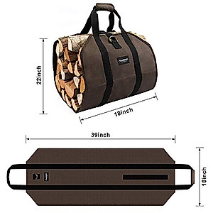 Amagabeli 3FTx30.7in Large Wide Firewood Rack Bundle Firewood Carrier Bag Canvas Waxed Large