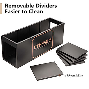 Yumkfoi Extra Large Utensil Holder with 4 Compartments, Wooden Farmhouse Utensil Organizer for Kitchen Counter, Rustic Cooking Utensil Crock Countertop Utensil Caddy Spatula Holder (Classic Black)