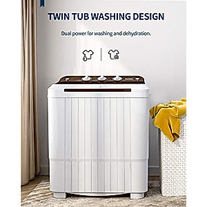 Portable Washing Machine, Anpuce Compact Twin Tub Washer 11Lbs Washer and 5.5 Lbs Spinner Mini Laundry Compact Washer Combo with Gravity Drain for Apartment, Dorms, RVs, Camping and More, White&Brown
