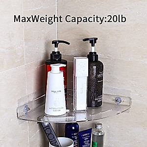 JINSHVEG Acrylic Corner Shower Caddy 2 Packs, Shower Caddy Shelf, Clear Bathroom Organizer Shelf Storage Wall Mounted, Adhesive No Drilling for Bathroom, Toilet, Kitchen and Dorm