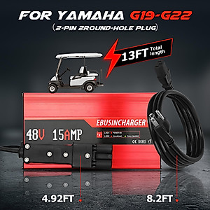 48 Volt Golf Cart Battery Charger Compatible with Yamaha G19-22 Models-with 2-pin 2round-Hole Plug.15 Amp Smart Charger with Trickle Charge, 6-8 Hours Full Charge.