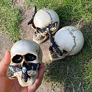 Basuo-9Q Pack of 3 Hear Speak See No Evil Resin Figurines Halloween Decoration Wise Skeletons Statues Black Reapers (Moth-Skulls)