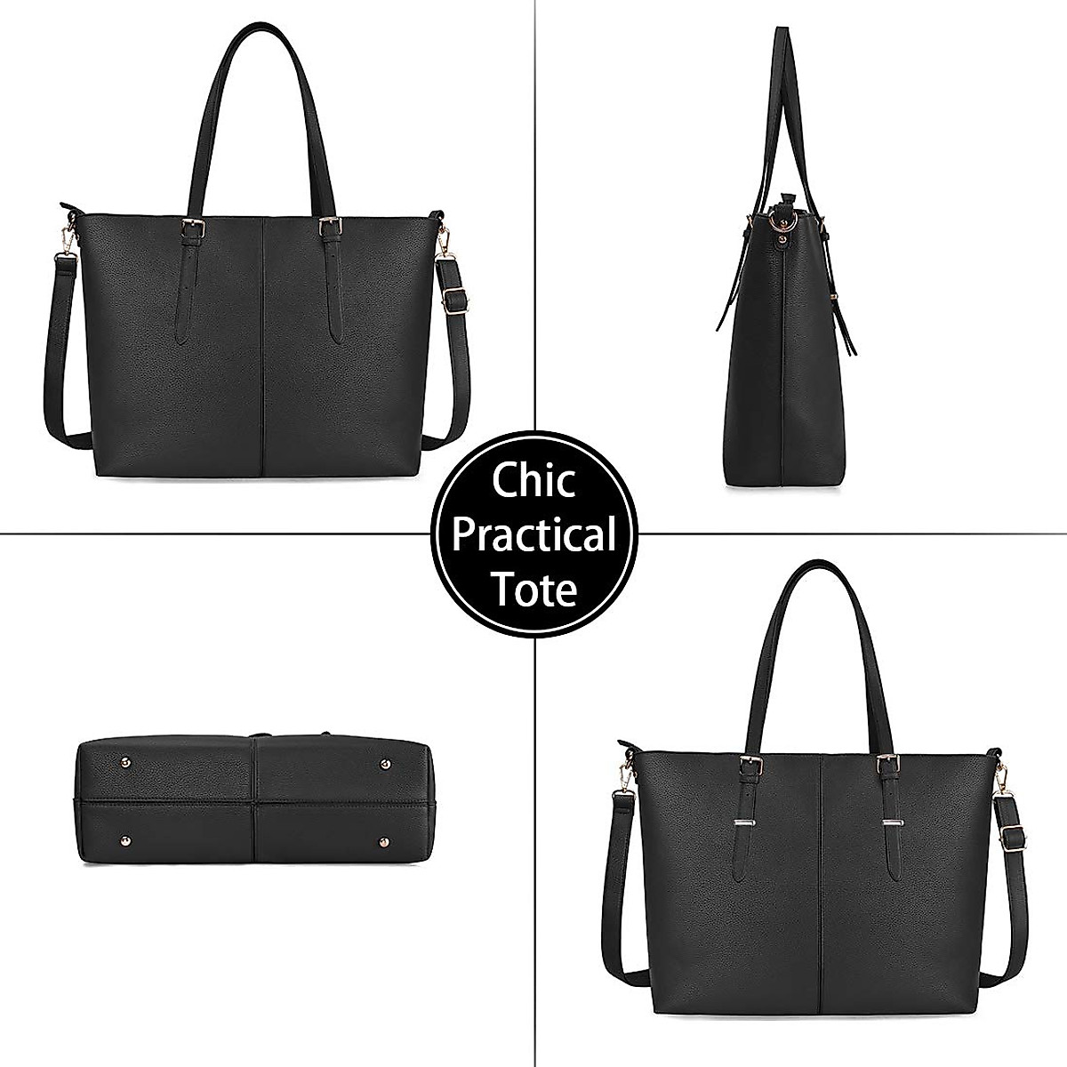 Laptop Tote Bag for Women 15.6 Inch Waterproof Lightweight Leather Computer Laptop Bag Women Business Office Work Bag Briefcase Large Travel Handbag Shoulder Bag Black