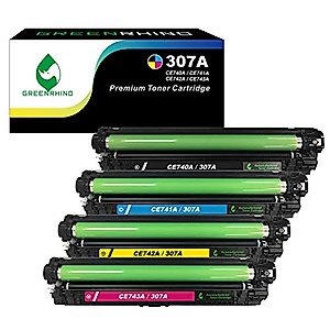 GREENRHINO Remanufactured Toner Cartridge Replacement for HP 307A CE740A CE741A CE742A CE743A HP Color Laserjet CP5200 CP5220 CP5225 CP5225dn CP5225n (1 Black, 1 Cyan, 1 Magenta, 1 Yellow, 4-Pack)