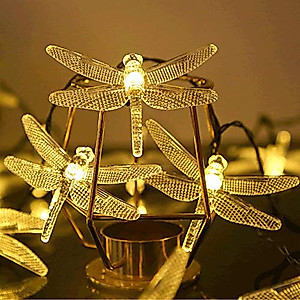 ASFSKY Solar Dragonfly Lights Outdoor 50 LED Dragonfly Lights Waterproof Decorative Lights String Dragonfly Yard Lights Solar Decorative Garden Warm White