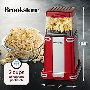 Brookstone Classic Style Popcorn Machine, Air Popper Popcorn Maker Machine Electric, Nostalgia Movie Theatre Popcorn Style, Makes 2 Cups, No Oil, Food Safe, Nostalgia Popcorn Maker, Holiday Gift