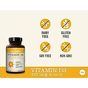 NatureWise Vitamin D3 5000iu (125 mcg) 1 Year Supply for Healthy Muscle Function, and Immune Support, Non-GMO, Gluten Free in Cold-Pressed Olive Oil, Packaging Vary ( Mini Softgel), 360 Count