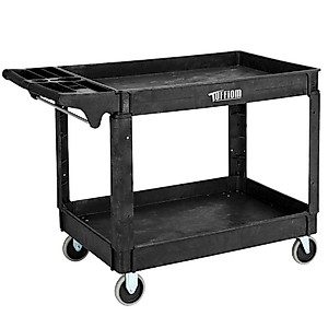 TUFFIOM Plastic Service Utility Cart with Wheels, 550lbs Capacity Heavy Duty Tub Storage Cart W/Deep Shelves, Multipurpose Rolling Extra Large 2-Tier Mobile Storage, for Warehouse Garage Industrial