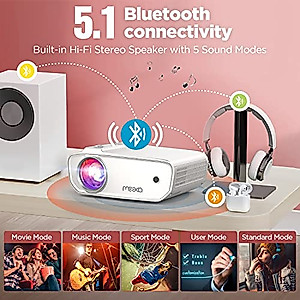 MOOKA Native 1080P Projector with WiFi and Bluetooth, 8500L FHD Movie Projector for Outdoor, Hi-Fi Speaker, Zoom, Sleep Timer, Bag, Support 300" Screen Mini Projector for Phone/TV Stick/Laptop/Xbox