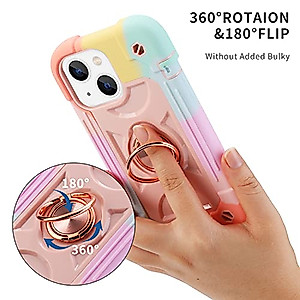 MARKILL Compatible with iPhone 13 Mini/iPhone 12 Mini Case 5.4 Inch with Built-in Ring Stand, Military Grade Drop Protection Full Body Rugged Heavy Duty Protective Cover. (Rainbow Pink)