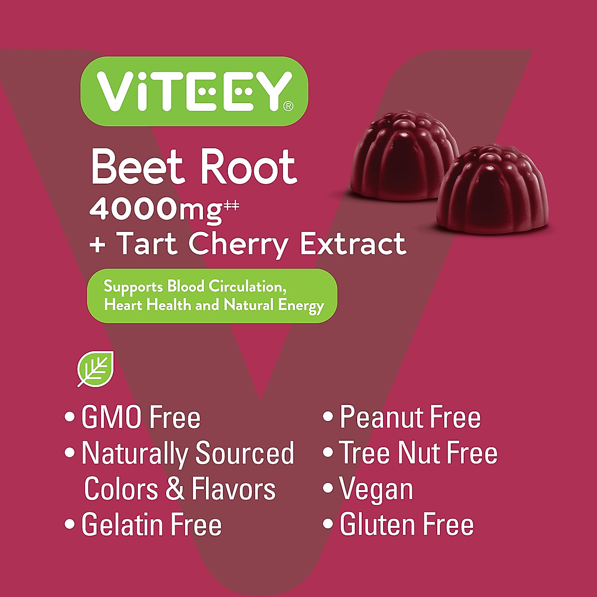Beet Root Gummies 4000mg with Tart Cherry - for Healthy Blood Pressure Support - Vegan, Gelatin Free, Gluten Free - Tasty Chewable Berry Beet Flavored Gummy
