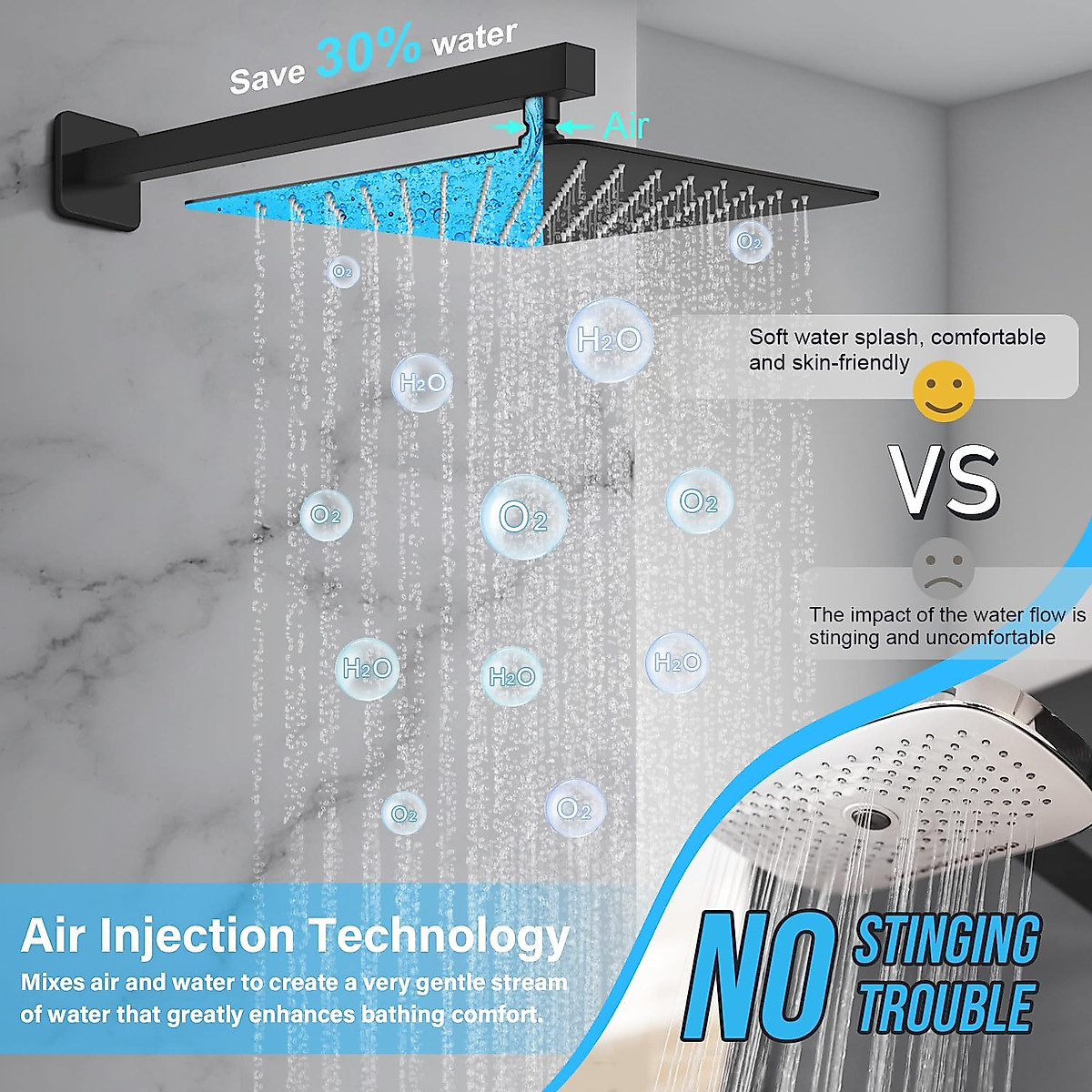 Baetuy Black Shower Faucet Set, Rainfall Shower System with Rain Shower Head and Handle Set, Wall Mounted Shower Fixtures With Shower Valve and Trim Kit 10 inch Matte Black