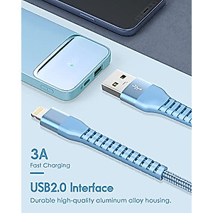 4 Pack 6FT iPhone Charger Cable [Apple Mfi-Certified] Lightning Cable Nylon Braided High Speed USB Fast Charging Cord Compatible with iPhone 14/13 Pro Max/12/11/XS/XR/X/8 plus/7/6/5/iPad（Sierra Blue）